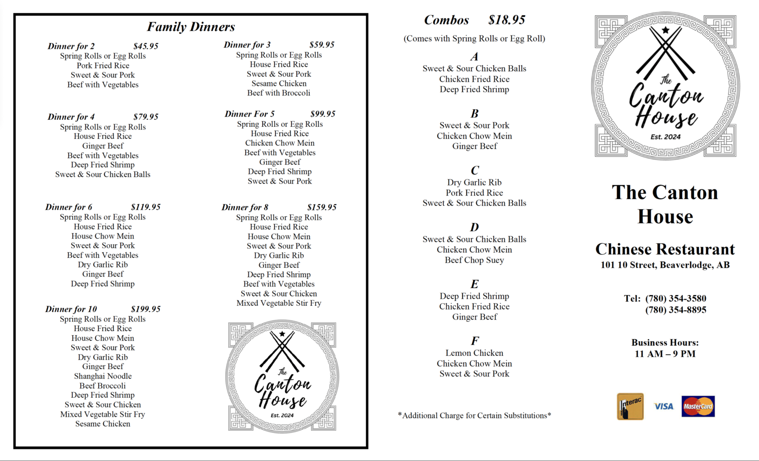 Menu | The Canton House Restaurant | Beaverlodge, Alberta